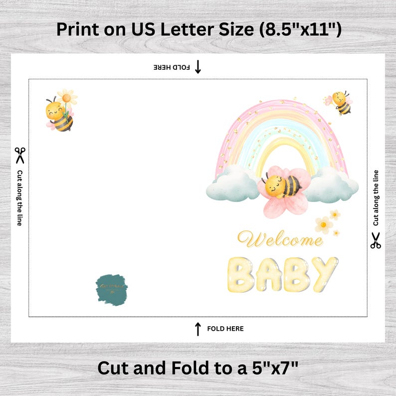 Bumblebee Baby Shower Card: Gender Neutral Welcome Greeting (5x7in PDF ...