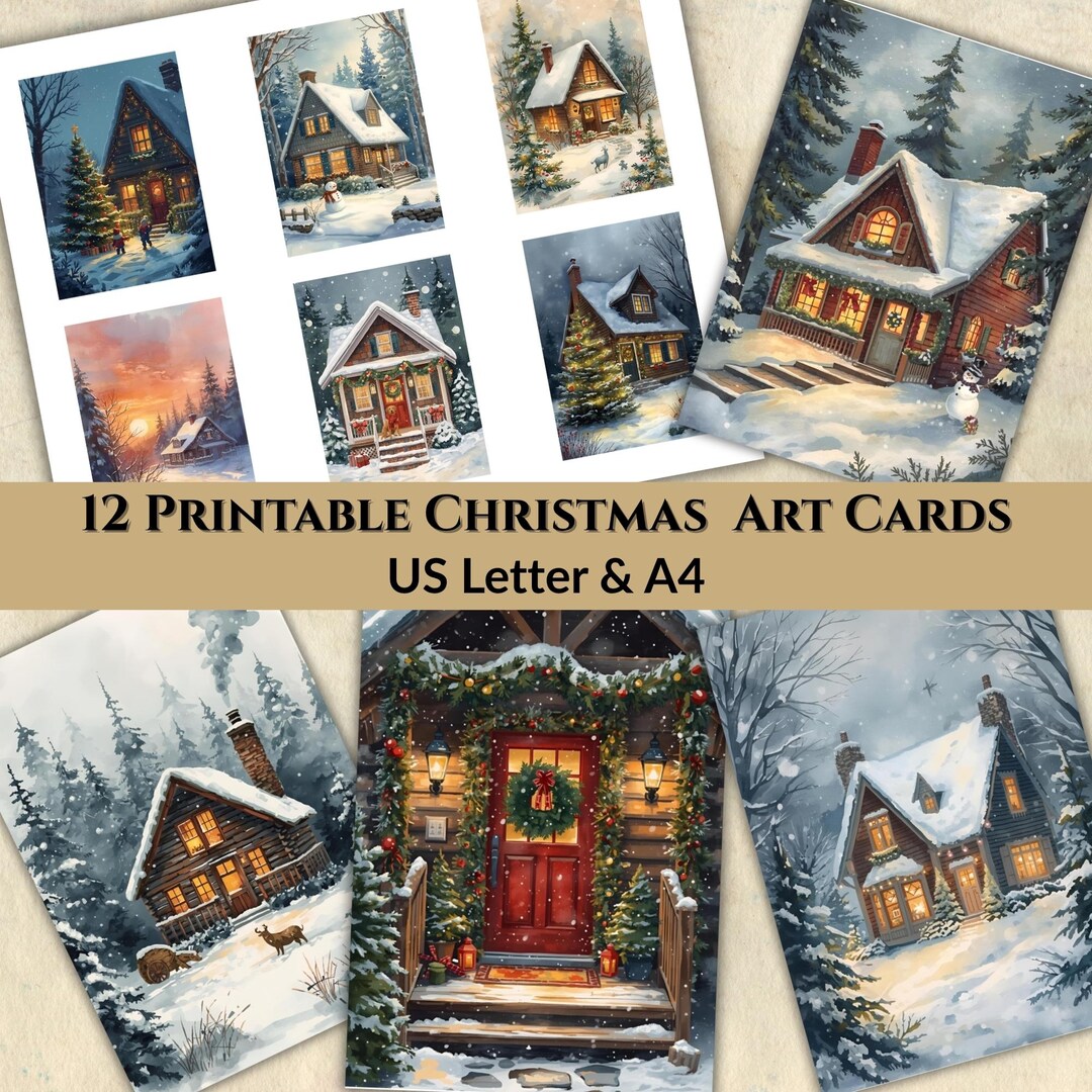 Christmas Art Cards Set, 12 Printable Junk Journal Ephemera, Atc, Aceo ...