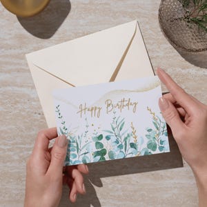 Eucalyptus Birthday Card: Watercolor Greenery, Elegant Floral ...