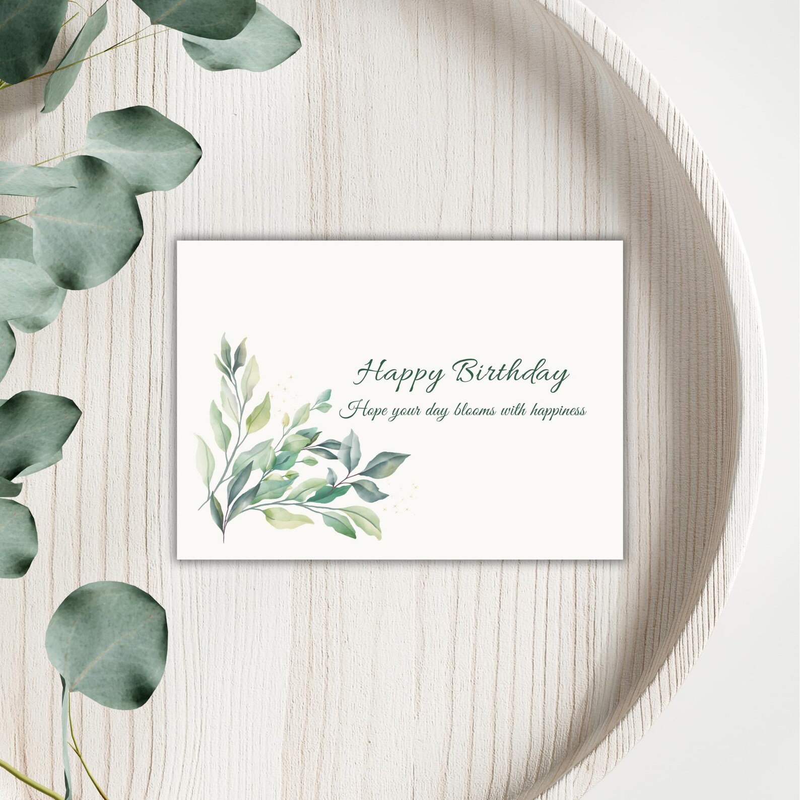 Watercolor Greenery Birthday Greeting Card, Botanical Floral Design ...