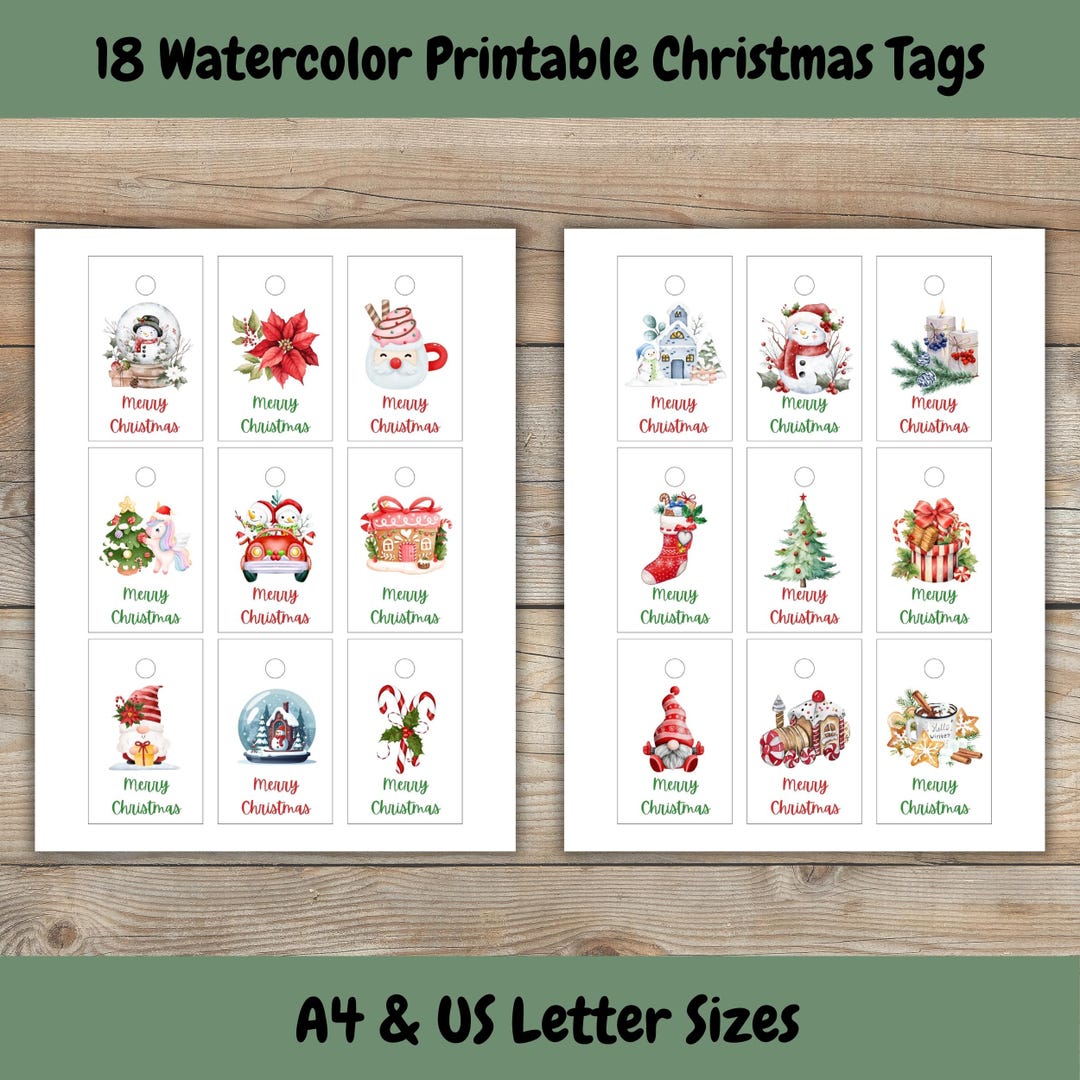 Watercolor Christmas Gift Tags, 18 Printable Holiday Designs (digital ...