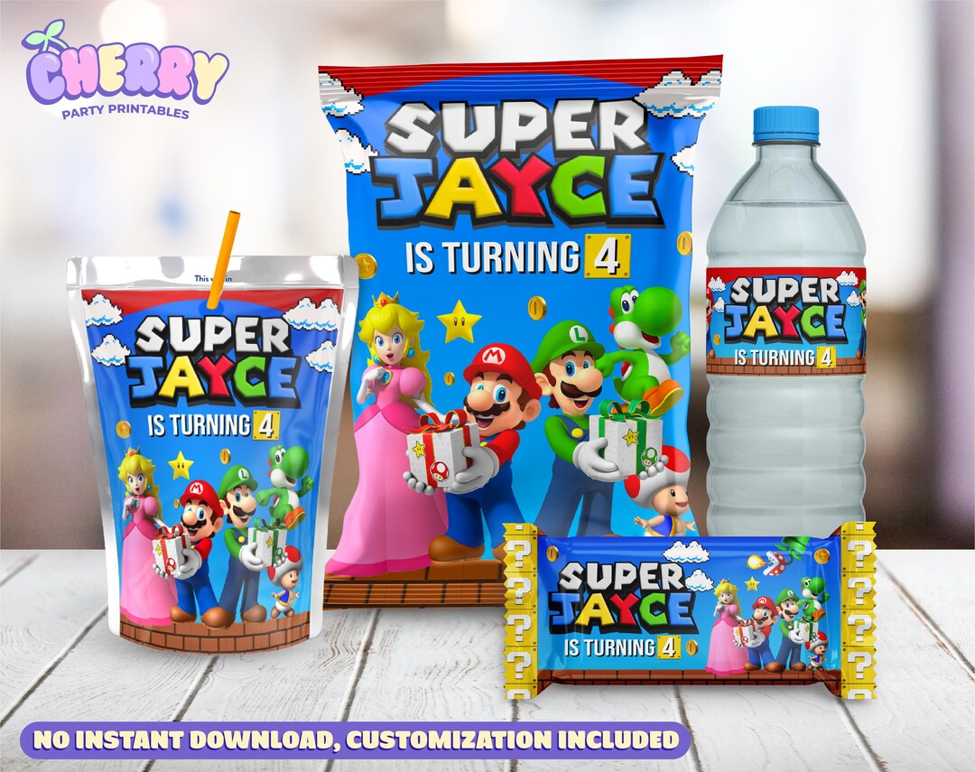 Super Mario Party Bundle - Chip Bag - Capri Sun Labels - Water Bottle ...