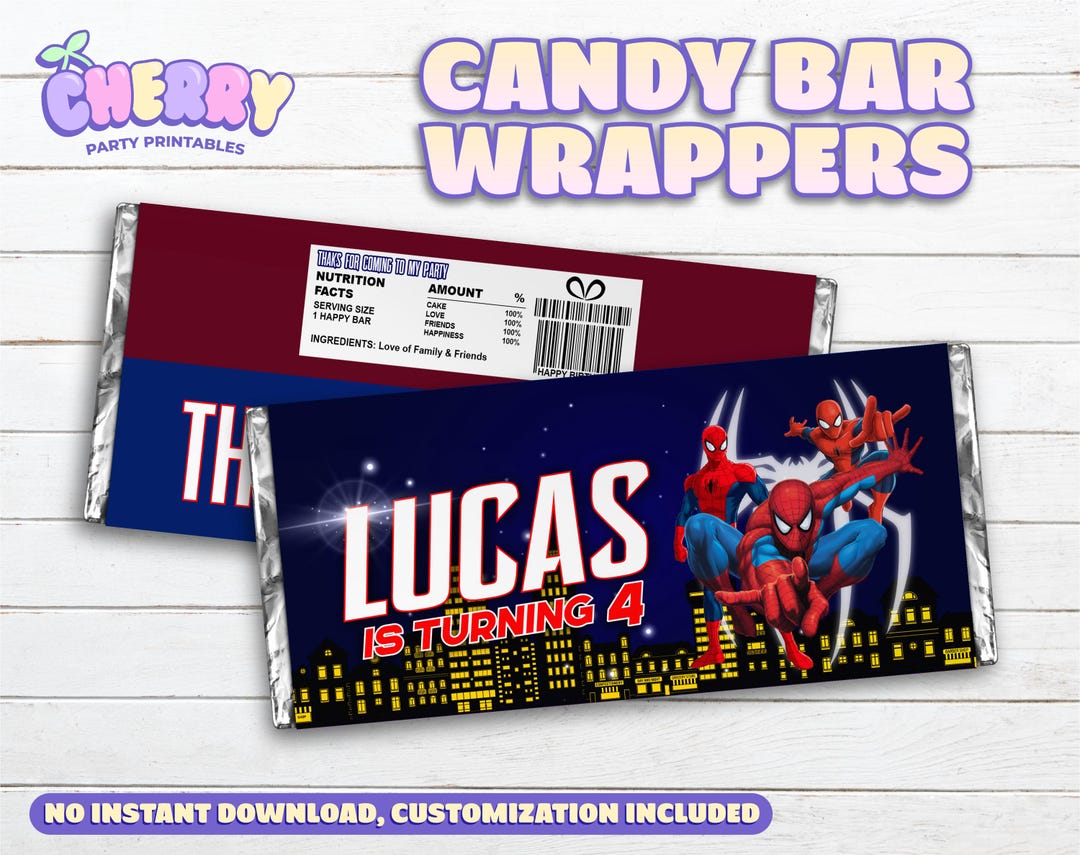 Spiderman Geburtstag Candy Bar Wrapper - 13 x 15 cm Druckbare Etiketten ...