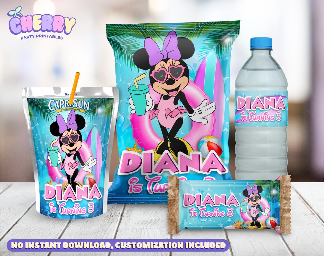Minnie Mouse Pool Party Bundle - Chip Bag - Capri Sun Labels - Water ...