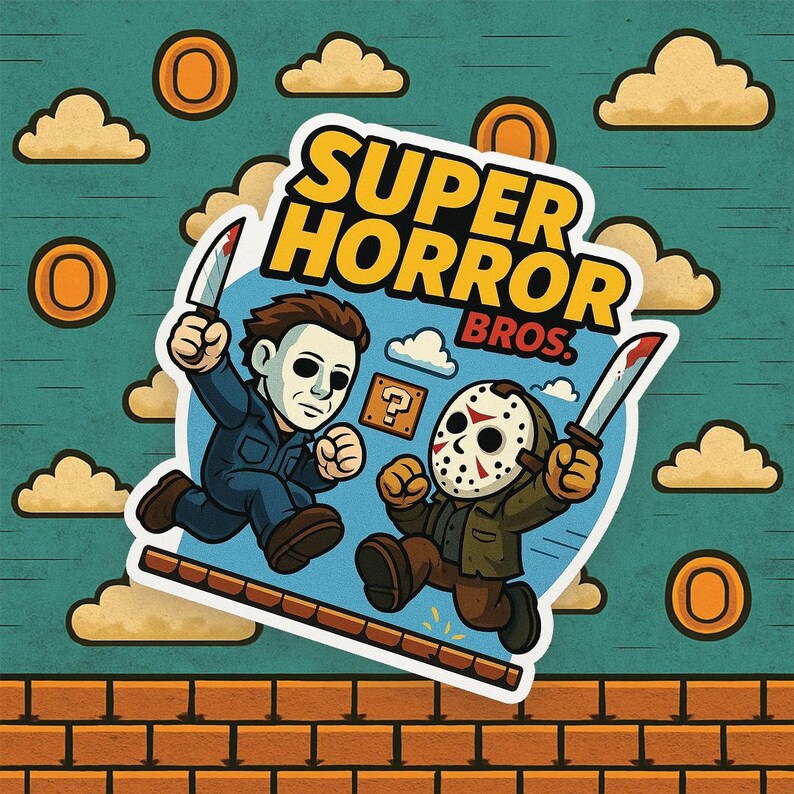 Super Horror Bros Sticker – Michael Myers & Jason, Funny Gaming Mashup ...