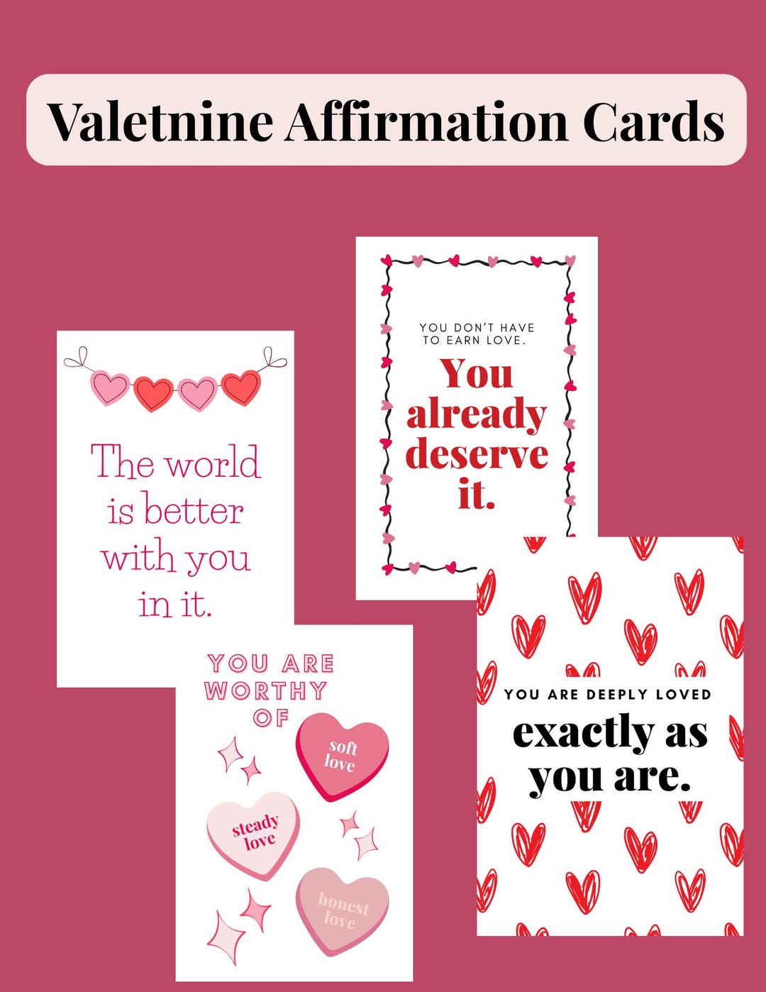 Self-love Affirmation Valentine Cards | Printable Mental Health Gift ...
