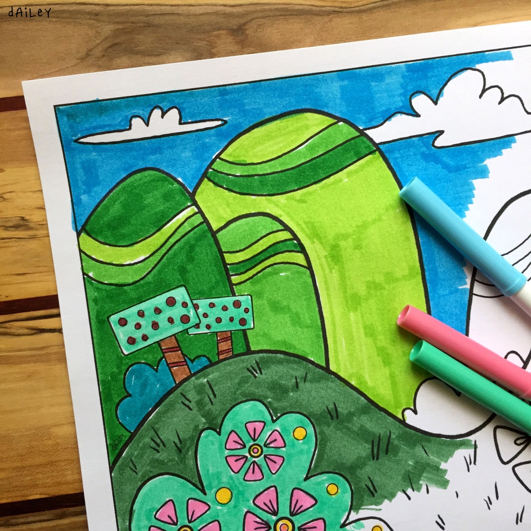 PRINTABLE | Single PDF | Hills Coloring Page - Etsy