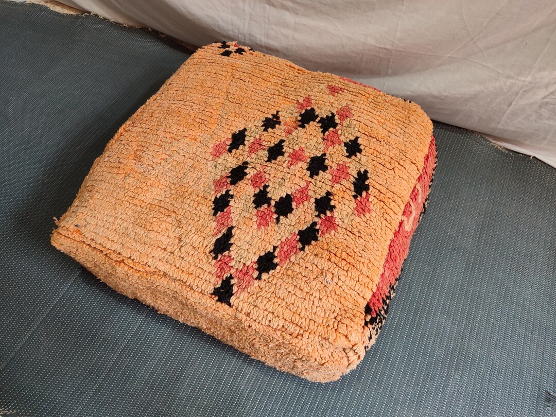 Morocco Kilim Pouf, Outdoor Furniture Pouf, Vintage Orange Moroccan ...