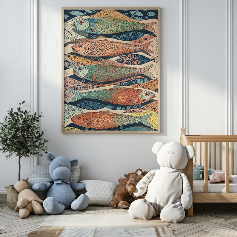 Whimsical Fish Art Print | Coastal Boho Ocean Wall Decor | Nautical ...