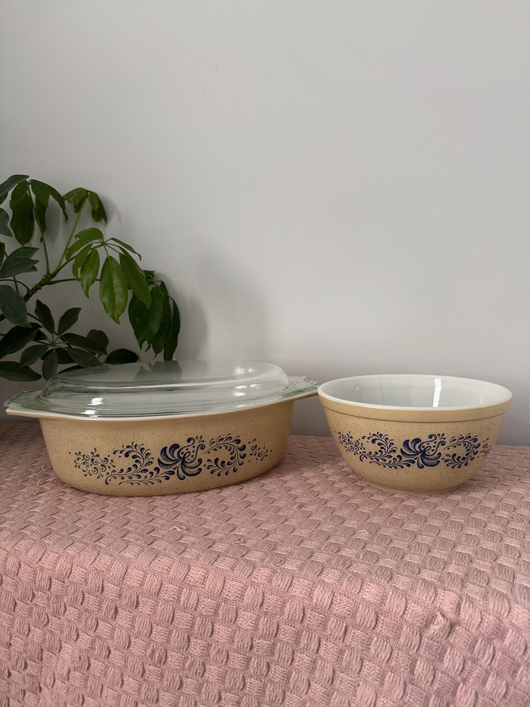 Vintage Pyrex Homestead Casserole Dish With Lid & Mixing Bowl – Blue ...