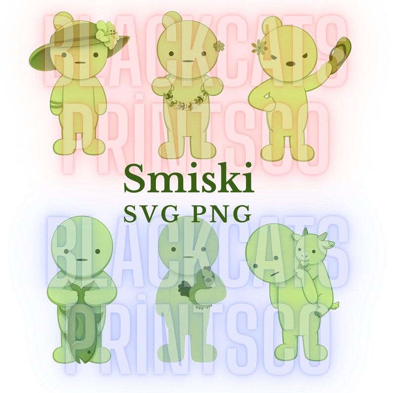 Smiski Inspired SVG PNG Bundle, Kawaii Green Characters (instant ...