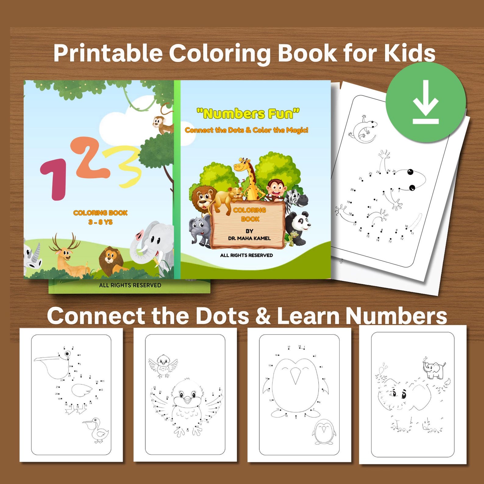 Jungle Animals Coloring Book: Learn Numbers, Dot-to-dot (PDF Activity ...