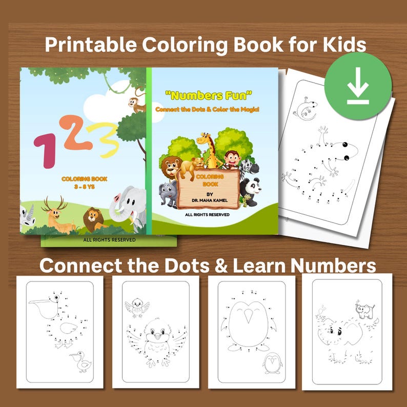 Jungle Animals Coloring Book: Learn Numbers, Dot-to-dot (PDF Activity ...