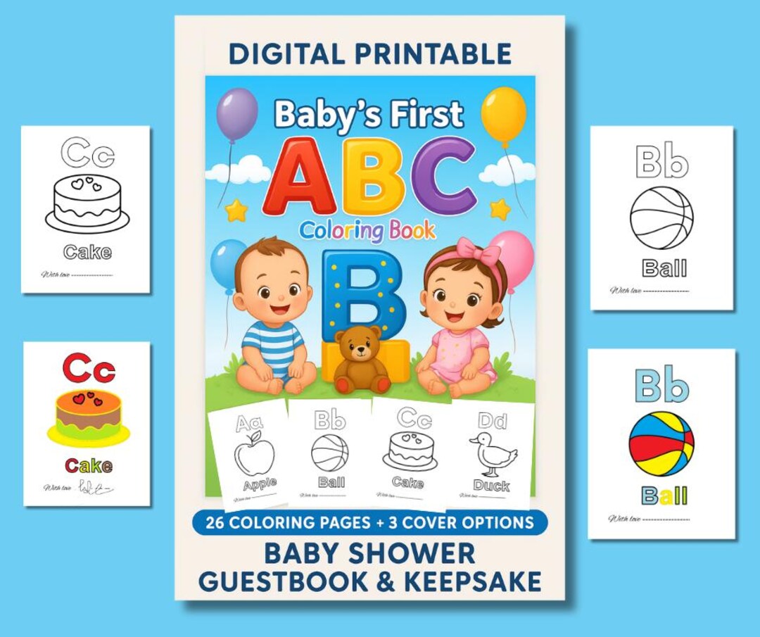 Baby's First ABC Coloring Book: Baby Shower Guestbook (digital Download ...