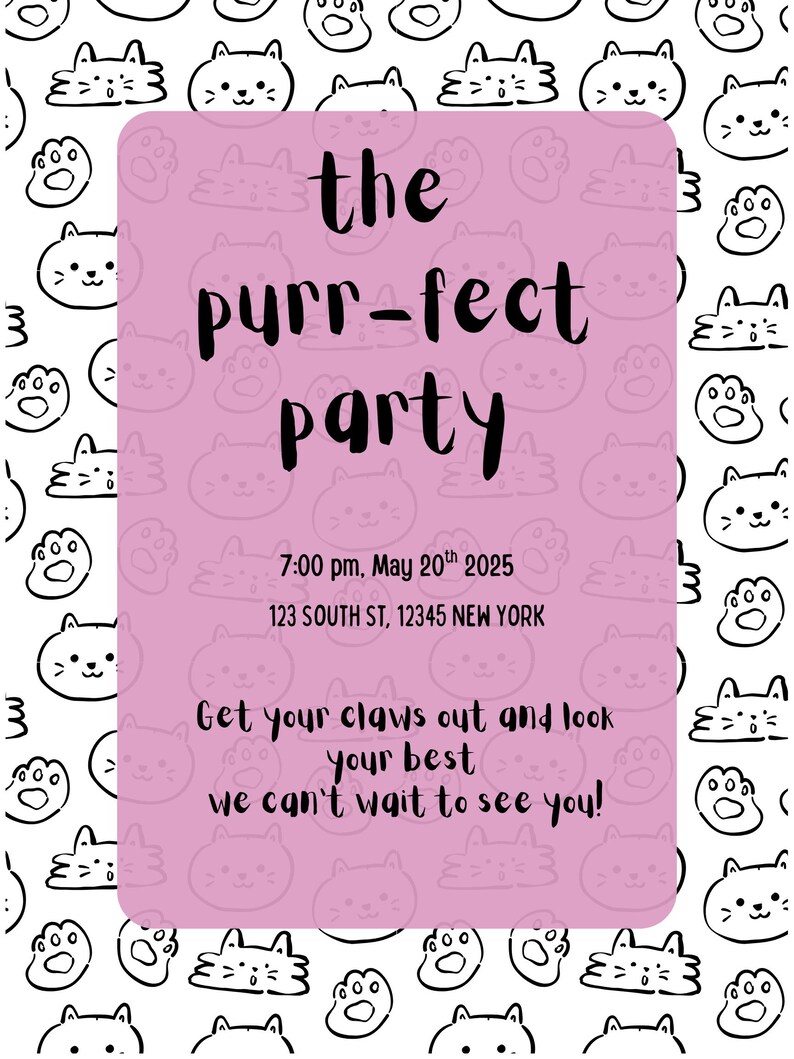Birthday Party Invitation for Cat Lovers - Etsy