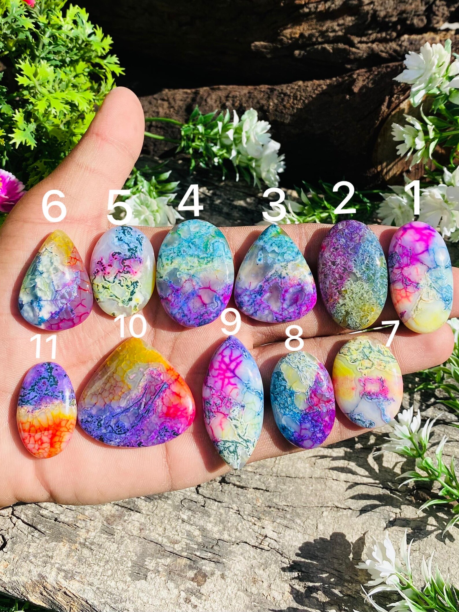 Rainbow Dyed Moss Agate Cabochons, Mix Shapes for Jewelry Making - Etsy