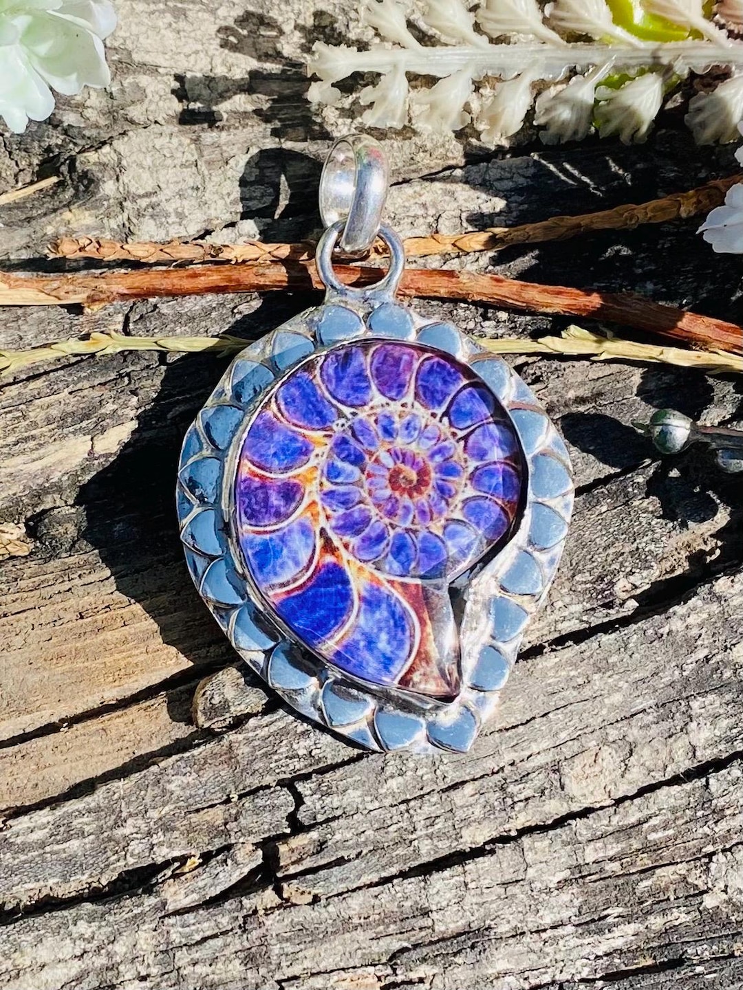 Awesome Purple Shade Ammonite Fossil Doublet Glass Pendant Necklace ...