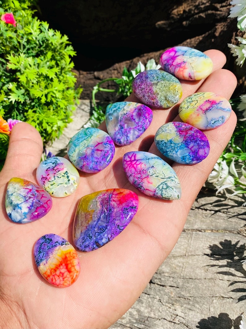 Beautiful Rainbow Moss Agate Gemstone Dyed Cabochon Amazing Quality for ...