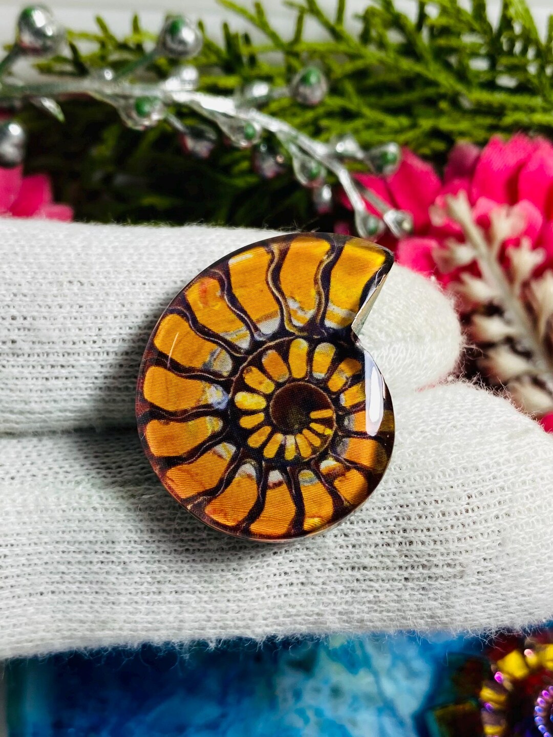 Yellow Ammonite Fossil Doublet Glaas Cabochon: Fancy Jewelry Making ...