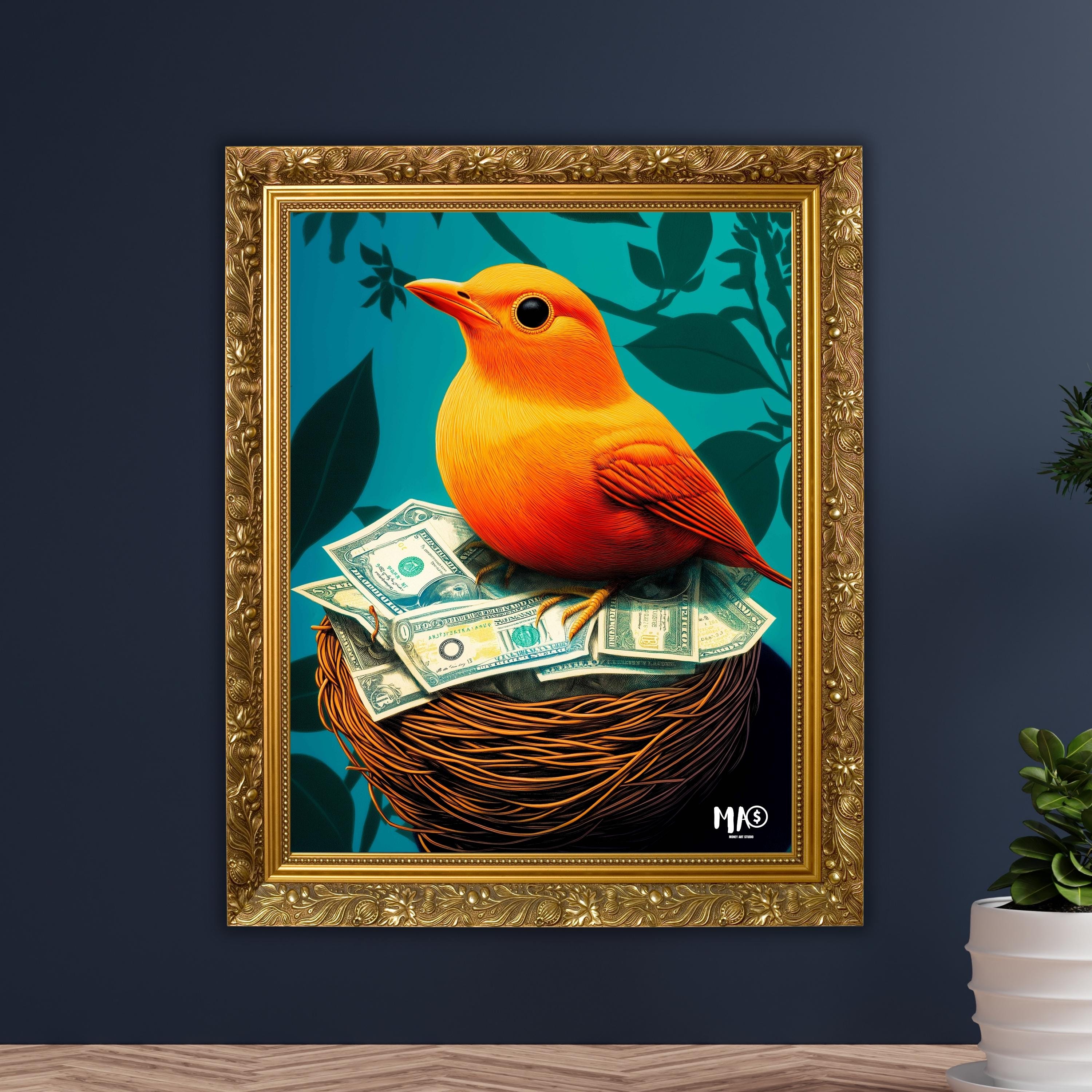 MONEY NEST Printable Wall Art – Bird on Nest of Money Illustration ...