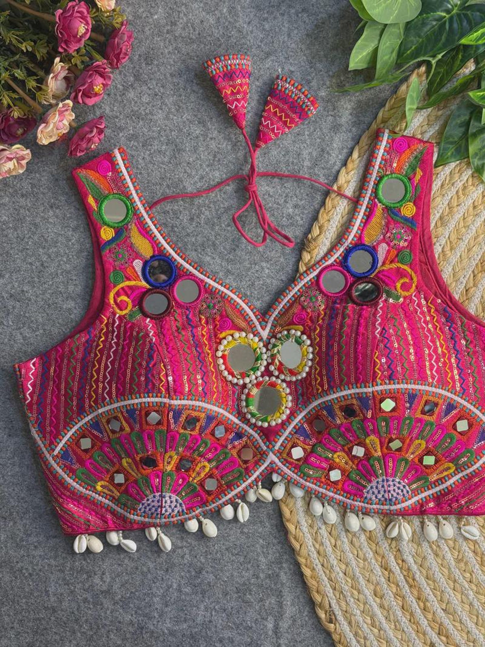 Navratri Mirror Work Blouse: Heavy Embroidery, Italian Silk, Padded - Etsy