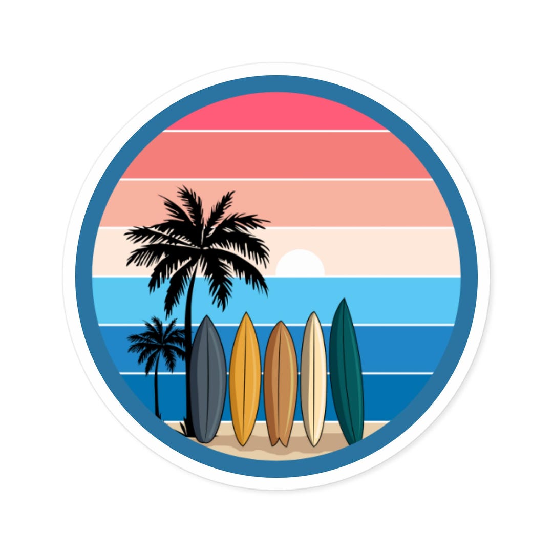 Tropical Surfboard Vinyl Sticker, Beach Ocean Art - Etsy