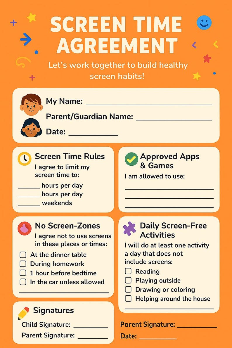 Editable Screen Time Agreement for Kids – Parent & Child Digital ...