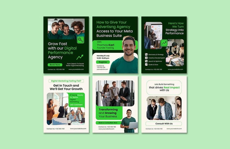Business Instagram Post Template Canva Editable Green Growth Marketing ...
