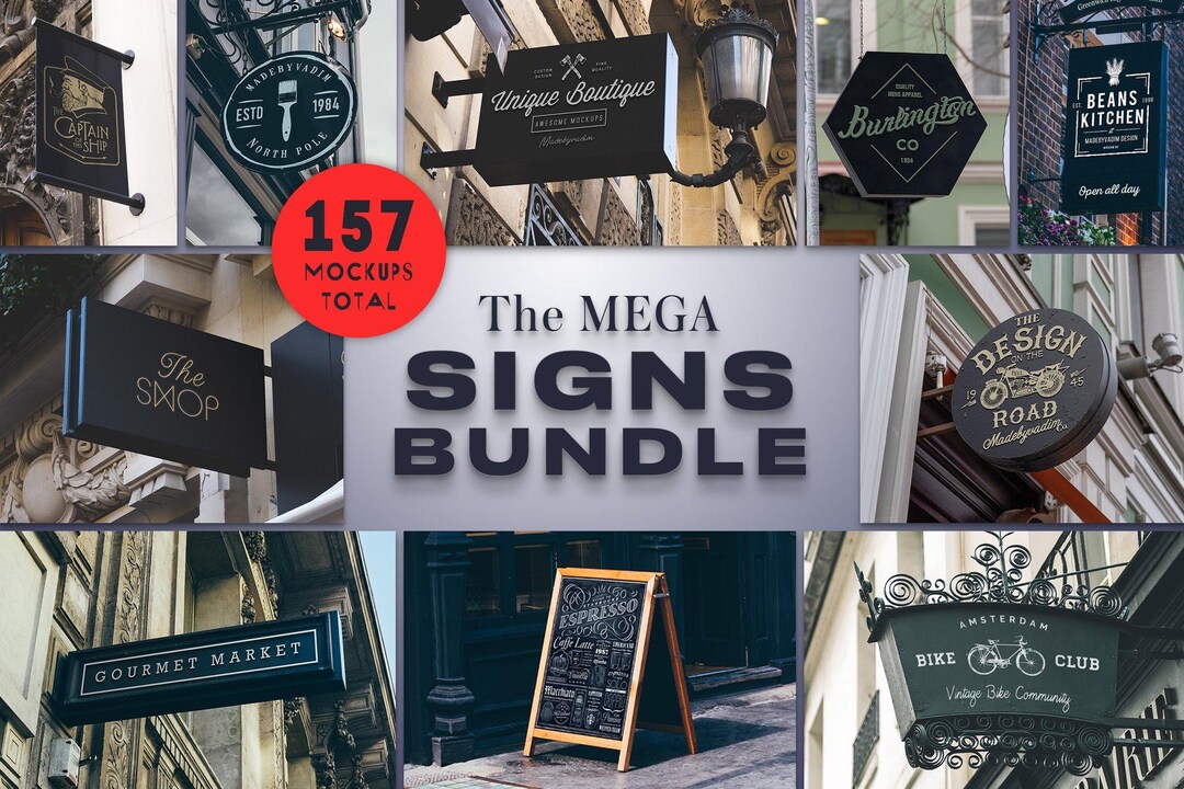 The Mega Signs 157 Mockup Bundle, 157 Realistic Shop Sign A Board ...