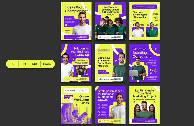 Pacote de Marketing Empresarial Editável para Agência de Marcas com ...