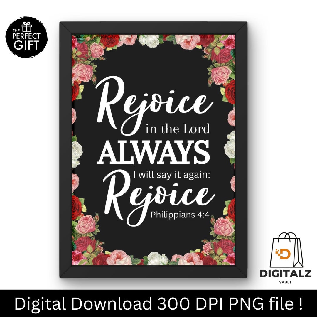 Philippians 4:4 Bible Verse Wall Art | Rejoice in the Lord Scripture ...