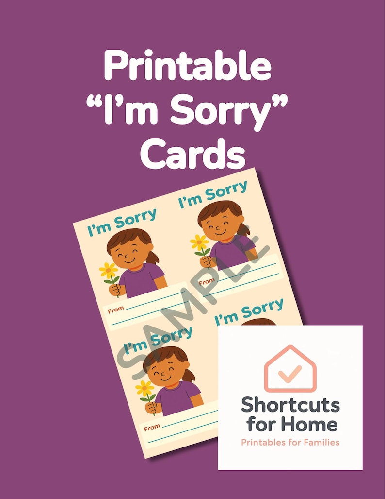 Printable I'm Sorry Cards for Kids - Apology Notes for Social Skills ...