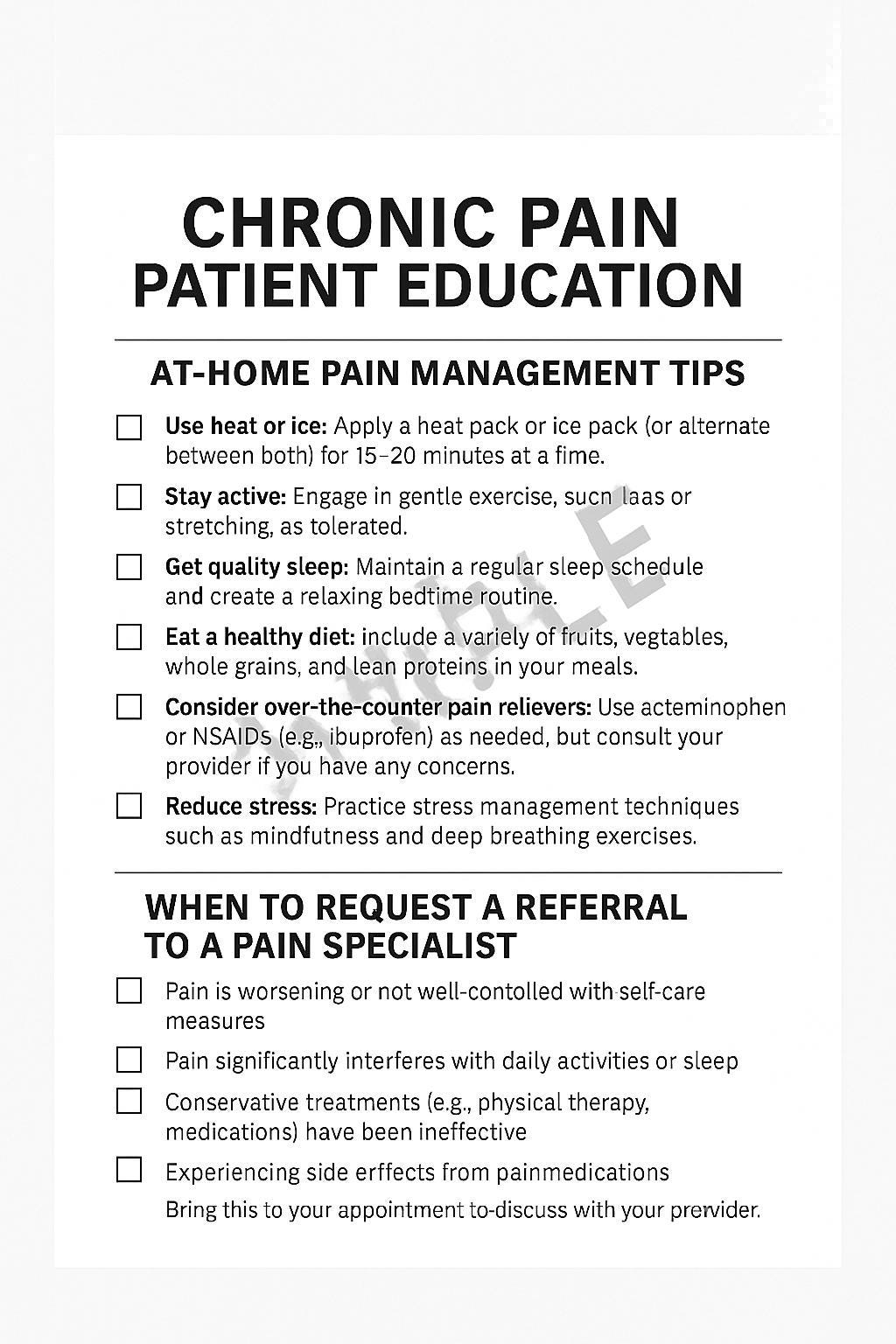 Chronic Pain Patient Education Form – Printable At-home Interventions ...