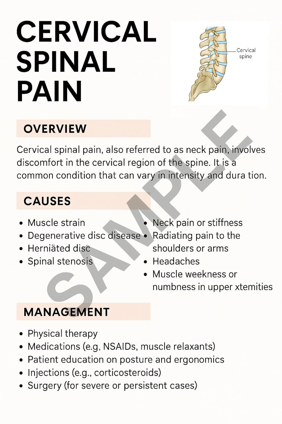 Cervical Spine Pain Infographic – Printable Chart for NP Students ...