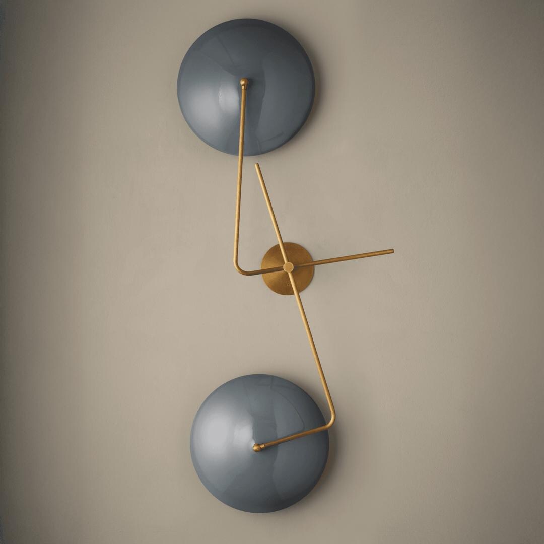 Mid-century Modern Brass Wall Sconce: Blue Accent Light - Etsy