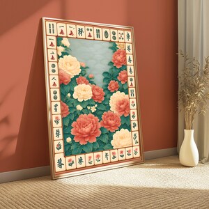 Mahjong Tiles Digital Art Sky Peony Floral Print Board Game Decor ...