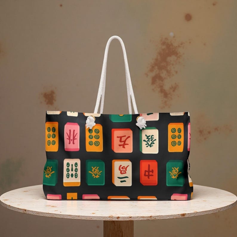 Vibrant Mahjong Tiles Weekender Bag, Tote Bag for Travel, Beach, Gym ...
