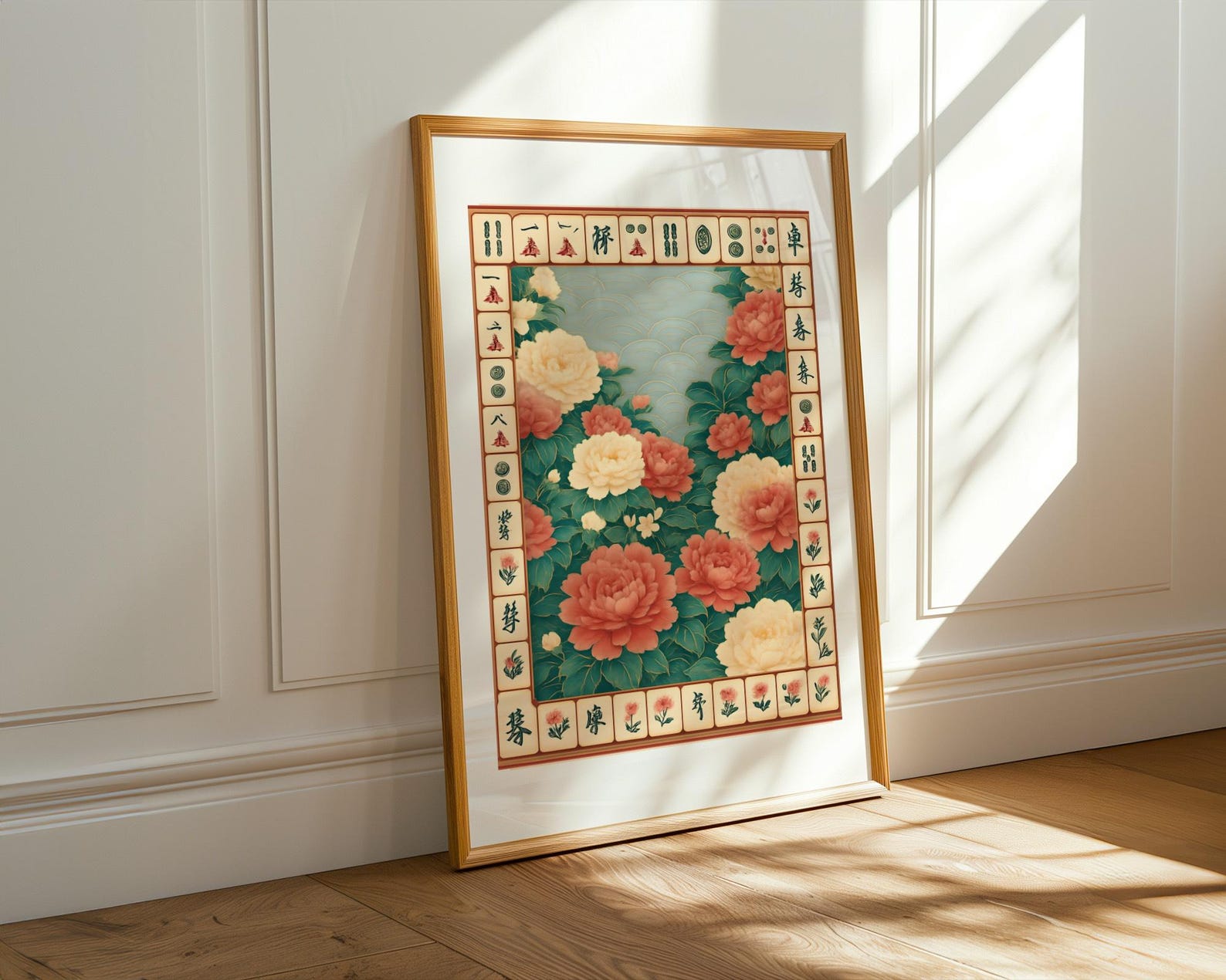 Mahjong Tiles Digital Art Sky Peony Floral Print Board Game Decor ...