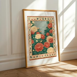 Mahjong Tiles Digital Art Sky Peony Floral Print Board Game Decor ...