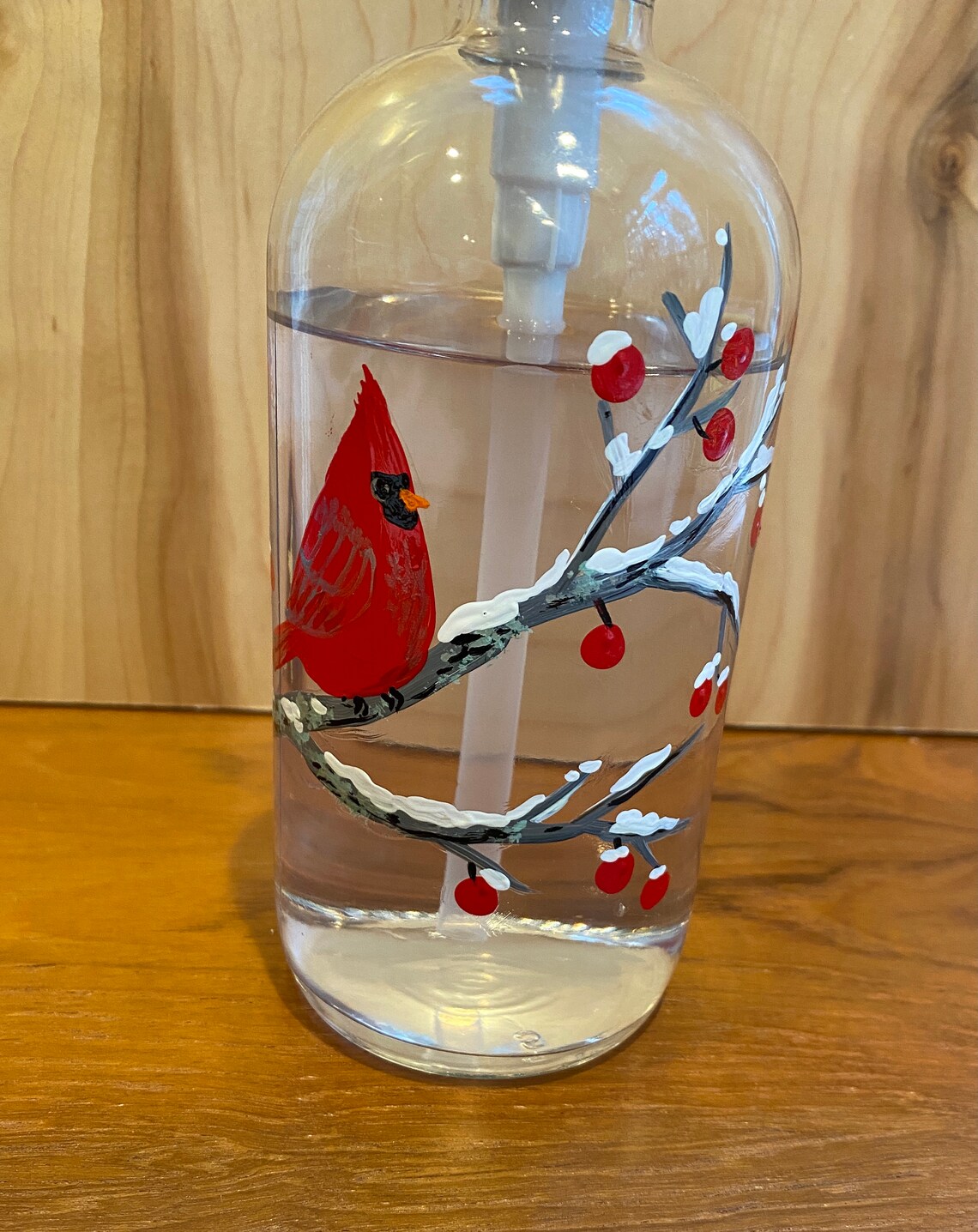Hand Painted Cardinal Soap Dispenser: Winter Bathroom Decor - Etsy