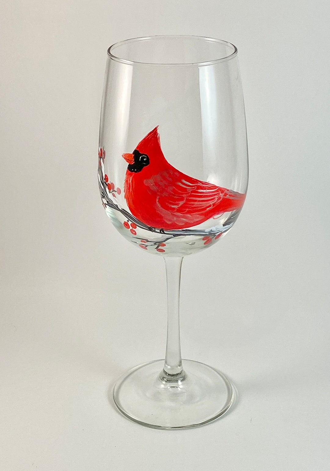 Hand Painted Red Cardinal Wine Glass, Painted Wine Glass Cardinal ...