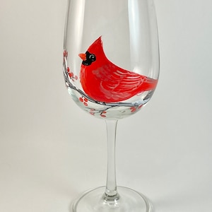 Hand Painted Red Cardinal Wine Glass, Painted Wine Glass Cardinal ...