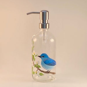 Hand Painted Soap Bottle With Western Bluebird, Soap Bottle With Bird ...
