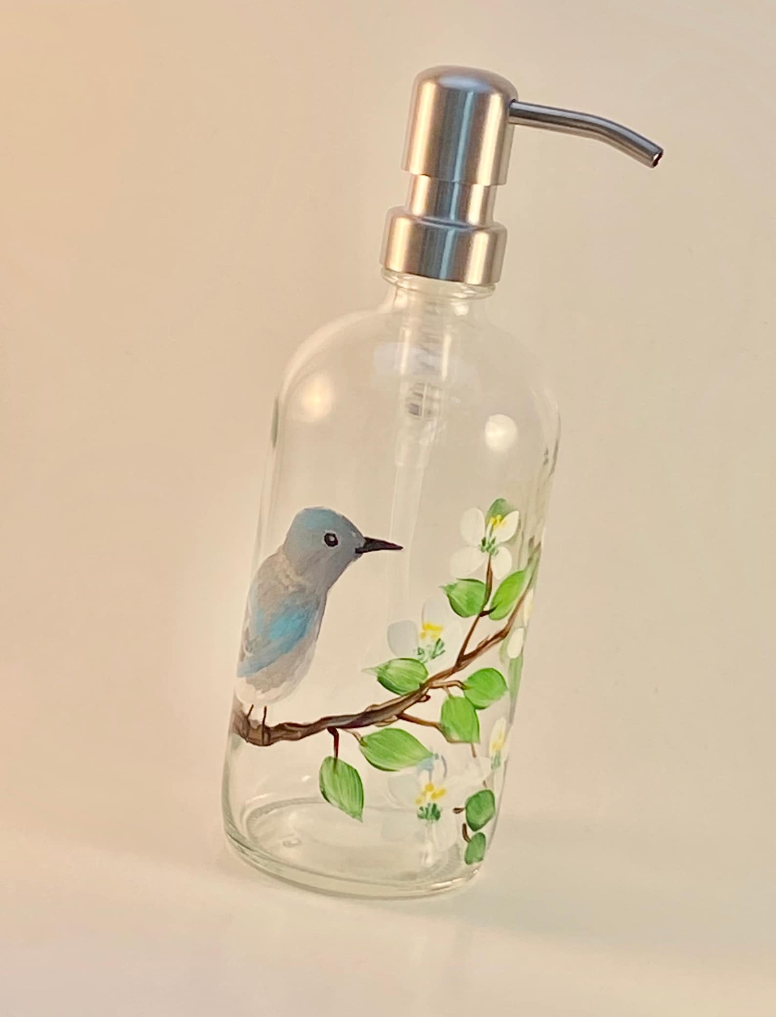 Hand painted soap bottle with Western bluebird soap bottle | Etsy