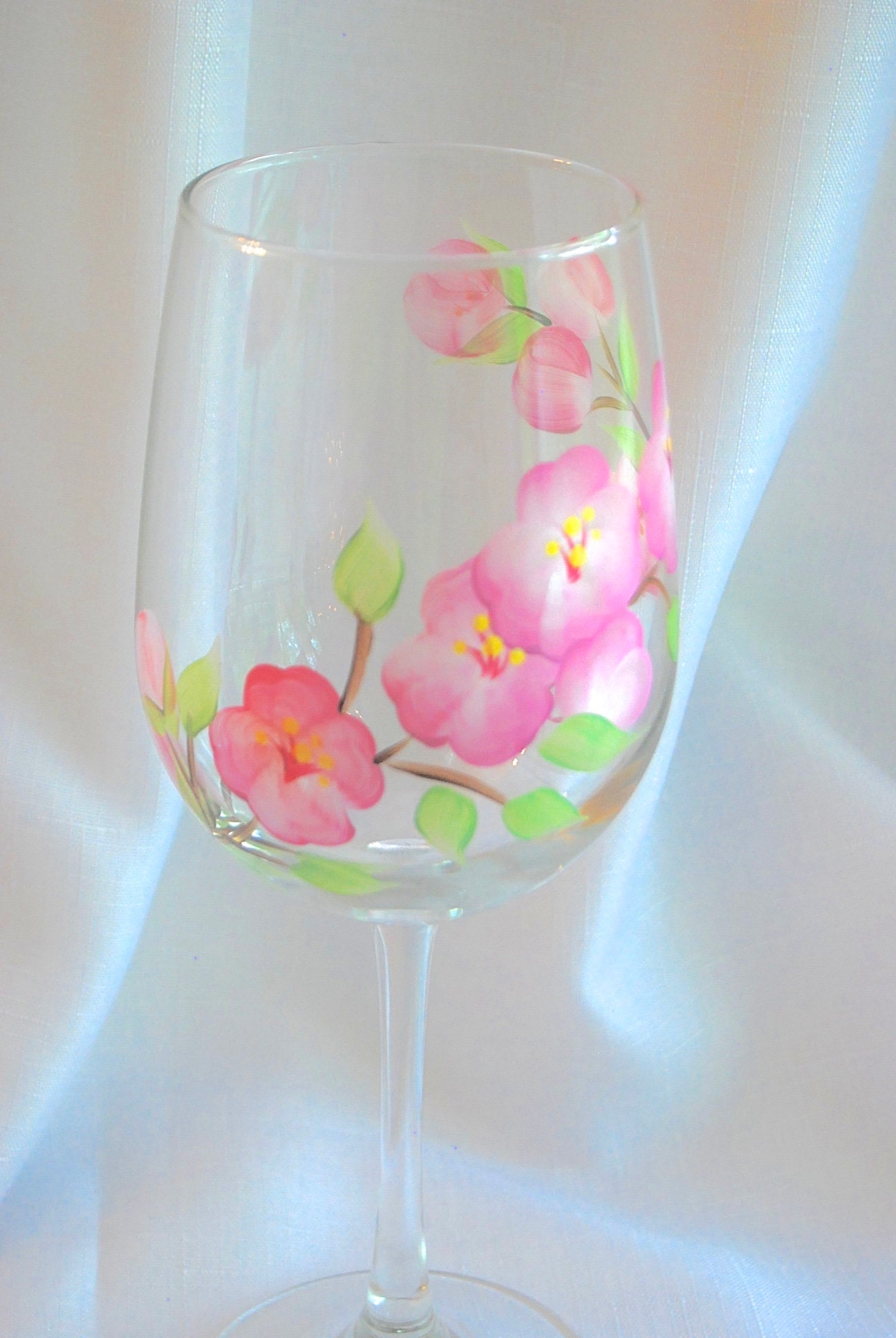 Hand Painted Wine Glasses Pink Spring Flowers Floral Stemless | Etsy