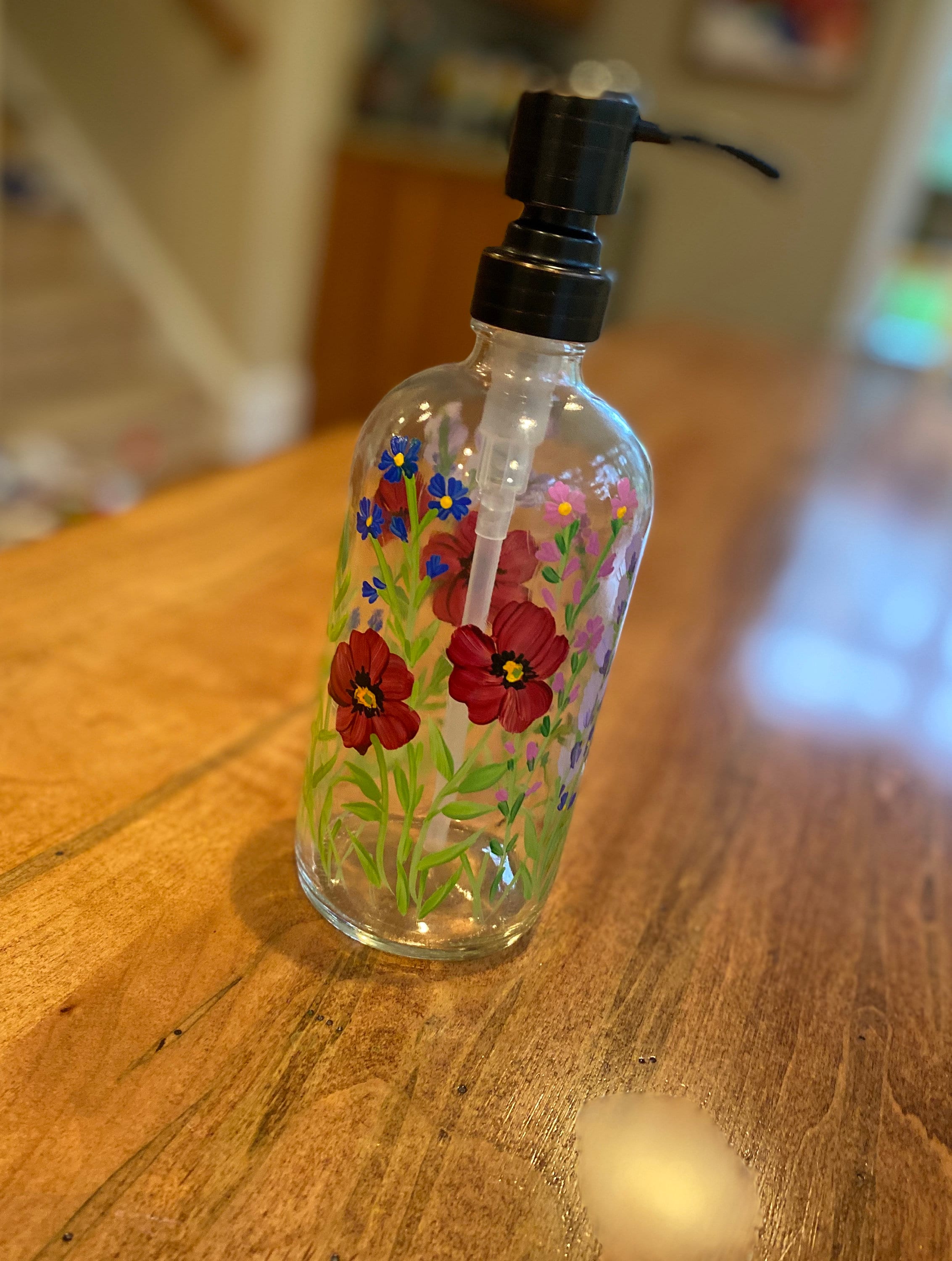 Hand painted soap bottle flowers floral kitchen bath decor | Etsy