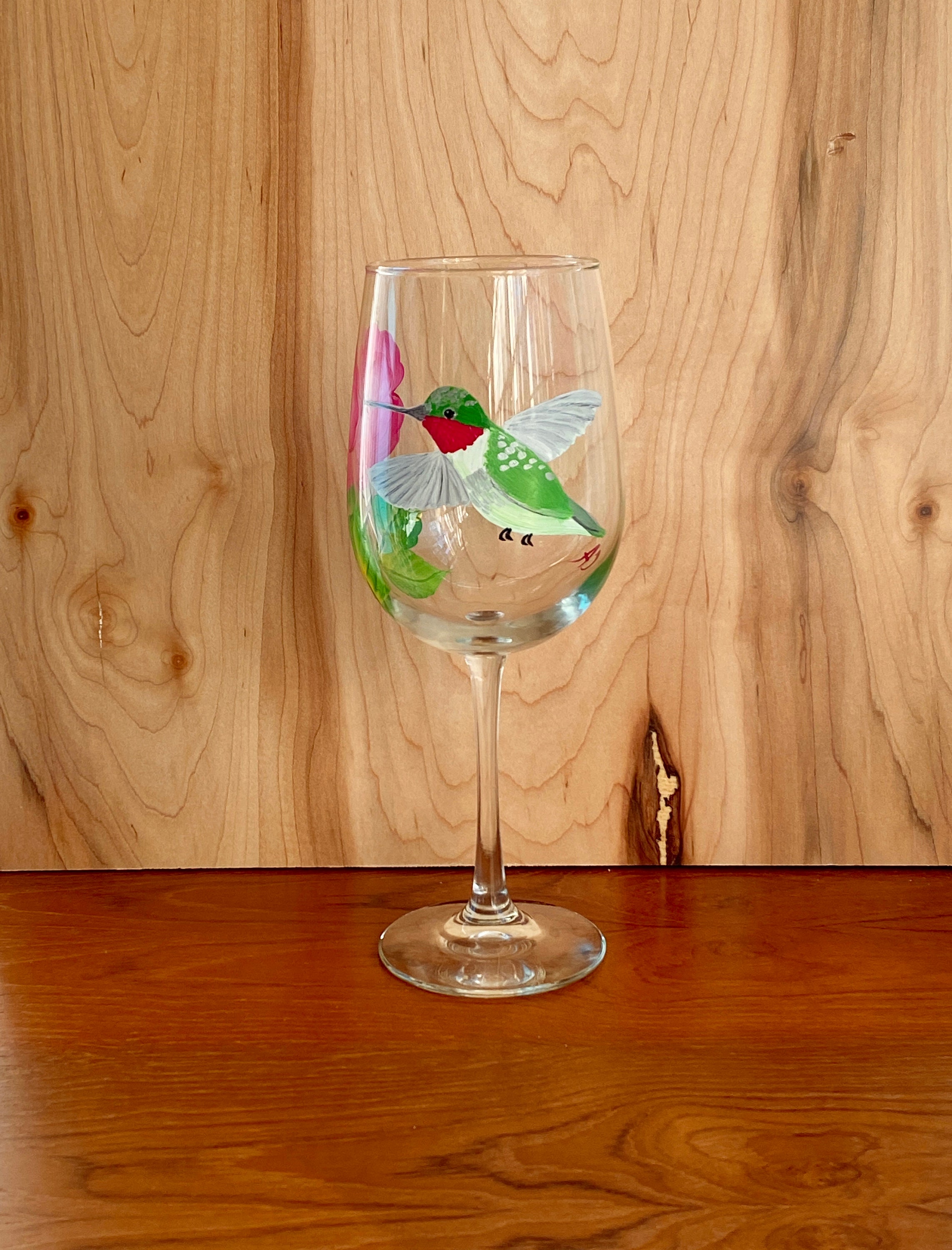 Hand Painted Hummingbird Wine Glass: Tropical Hibiscus Flower - Etsy
