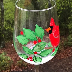 Hand Painted Red Cardinal Wine Glass, Painted Wine Glass Cardinal ...