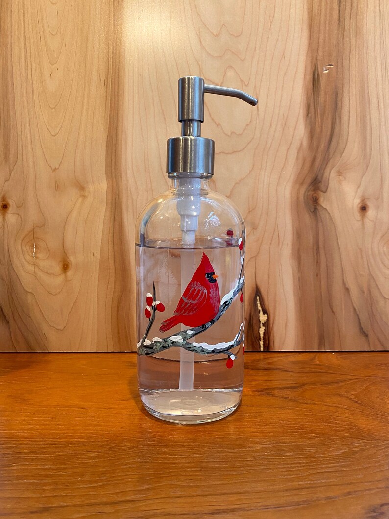 Hand Painted Cardinal Soap Dispenser: Winter Bathroom Decor - Etsy