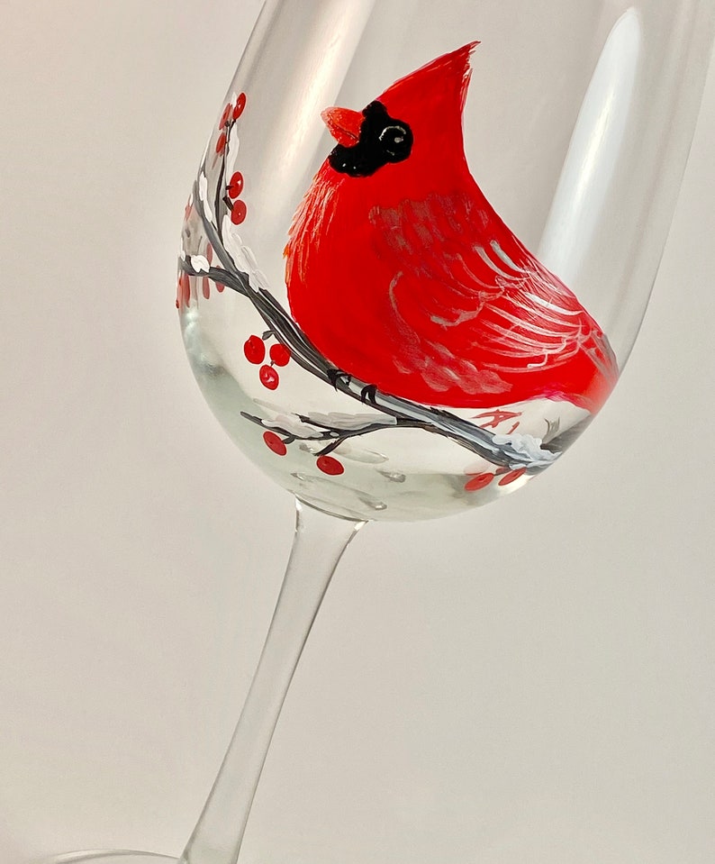 Hand Painted Red Cardinal Wine Glass Painted Wine Glass - Etsy
